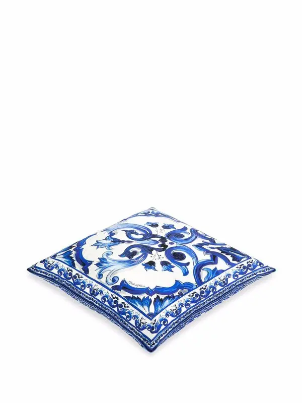 Dolce & Gabbana Medium Mediterraneo-print Silk Cushion - Blue