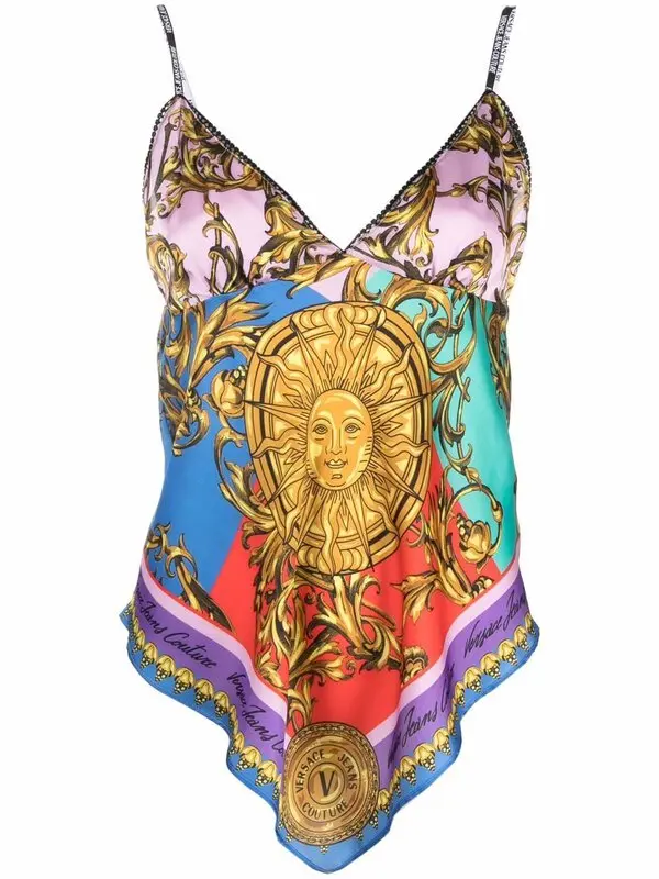Versace Baroque-print Handkerchief-hem Top