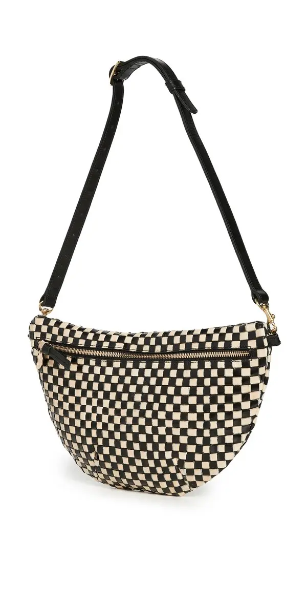 Clare V. Woven Leather Fanny Pack - Black/cream Check