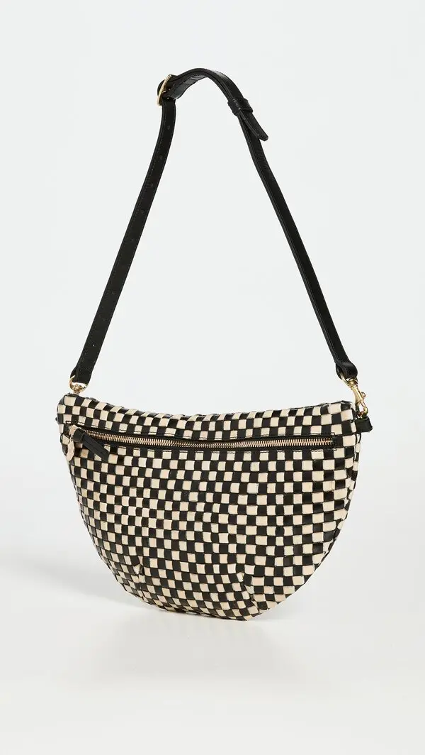 Clare V. Woven Leather Fanny Pack - Black/cream Check