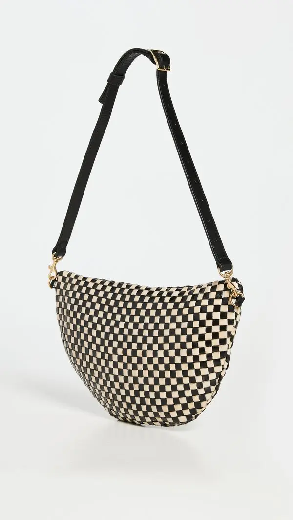 Clare V. Woven Leather Fanny Pack - Black/cream Check