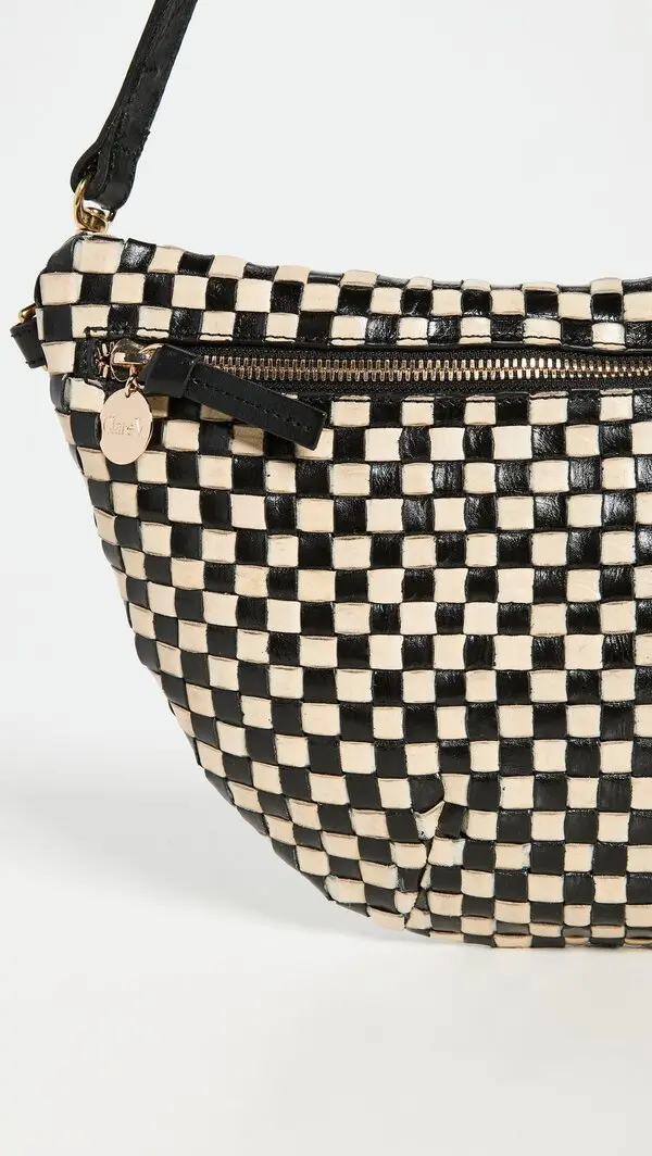 Clare V. Woven Leather Fanny Pack - Black/cream Check