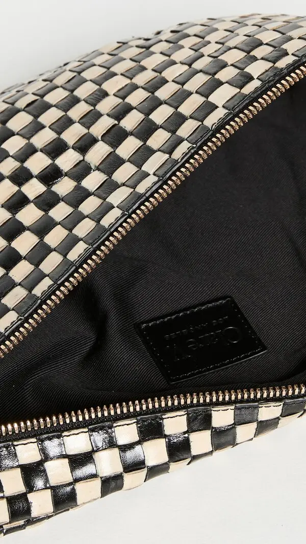 Clare V. Woven Leather Fanny Pack - Black/cream Check