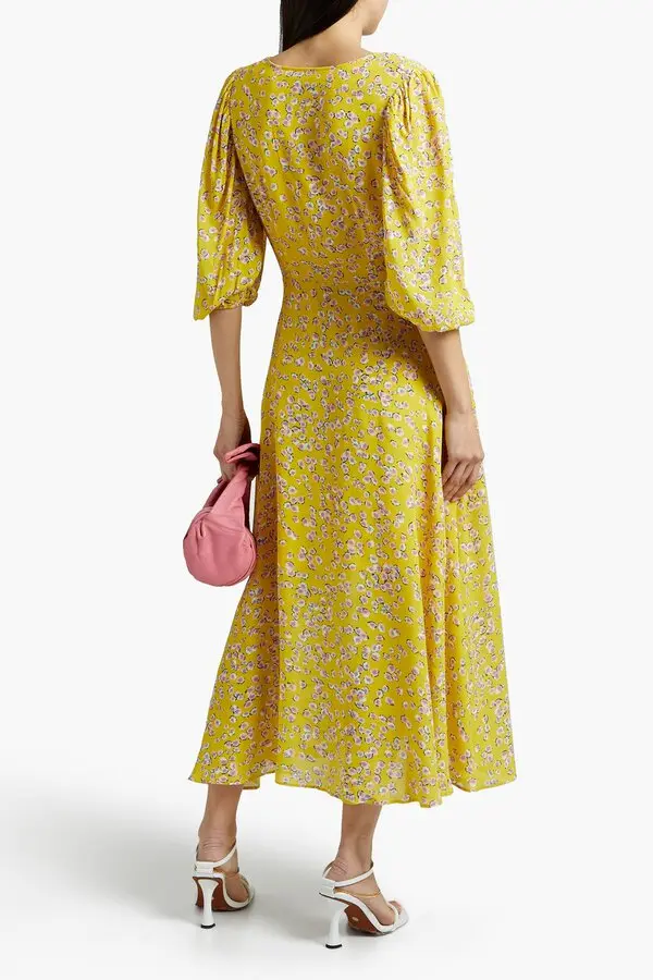 NICHOLAS Lace-up Ruched Floral-print Crepe Midi Dress