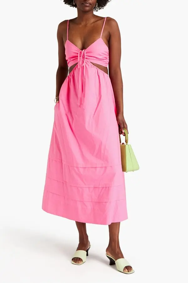 NICHOLAS Cutout Cotton-poplin Midi Dress - Pink