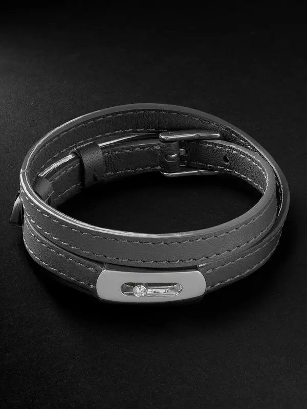 Messika My Move White Gold, Diamond And Leather Bracelet - Black