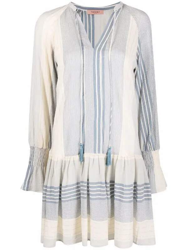 TWINSET Short Striped Gauze Dress - Blue