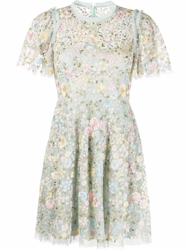 green emerald velvet dress Antoinettes Floral Round Neck Ankle Gown main image 1