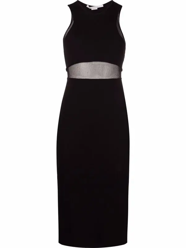 Stella McCartney Sheer Panel Midi Dress - Black