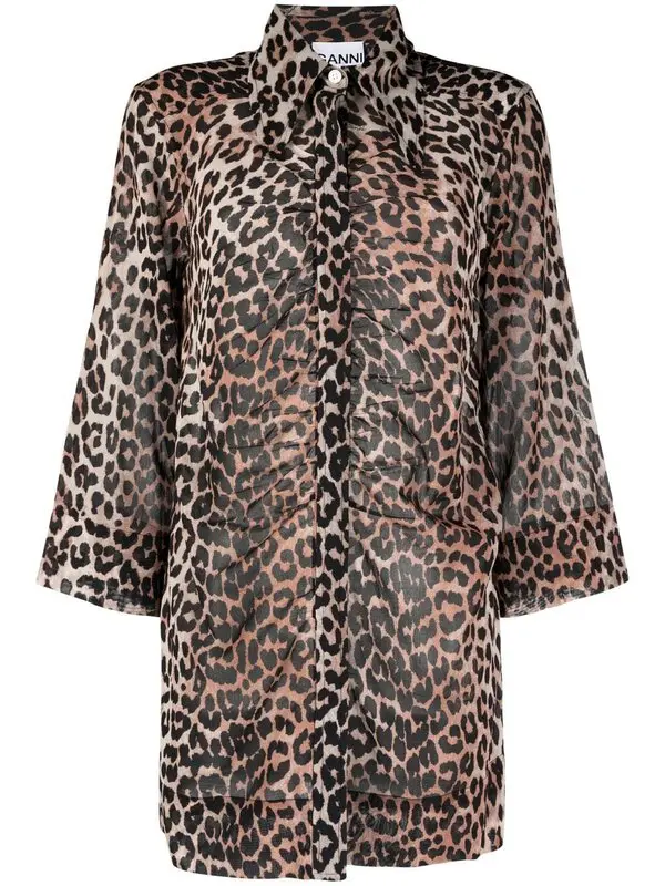 GANNI Leopard-print Shirt - Brown