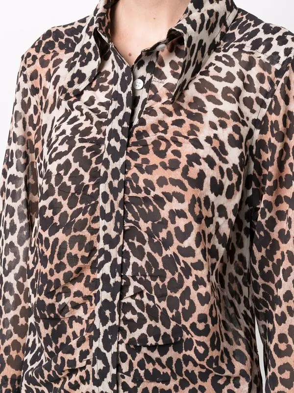 GANNI Leopard-print Shirt - Brown