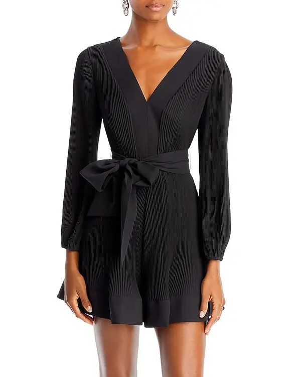 MILLY Liv Belted Pleated Dress - Black
