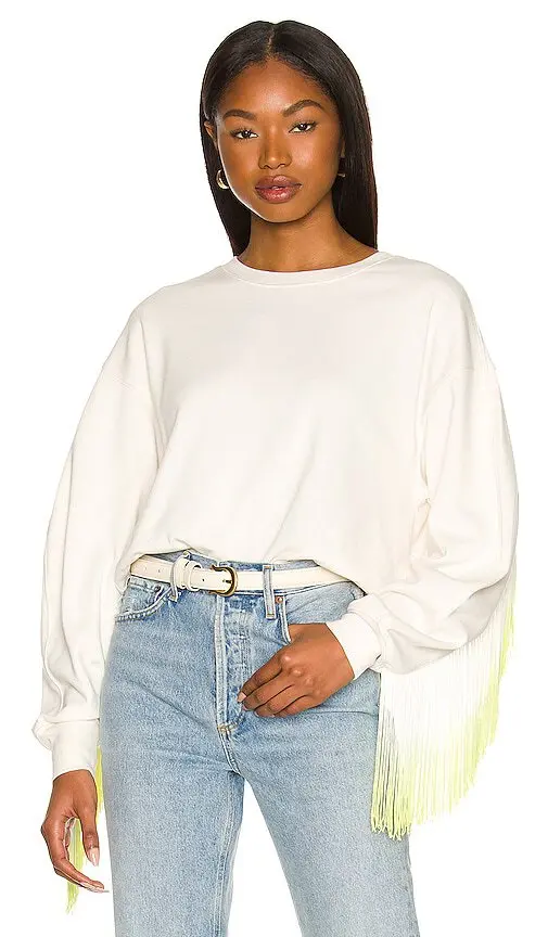 525 Ombre Fringe Sweatshirt In White