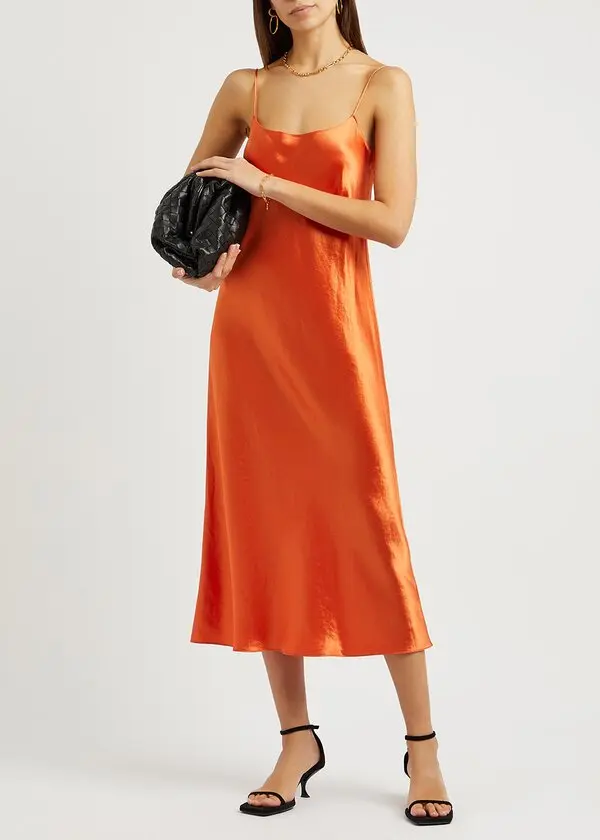 vince orange slip dress Vince V-Neck Maxi Slip Dress In Orange - 61% Off