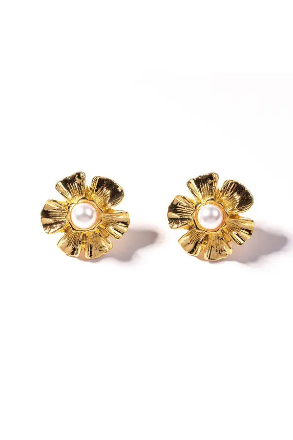 KENNETH JAY LANE Tone Flower Stud Earrings With Pearl - Gold