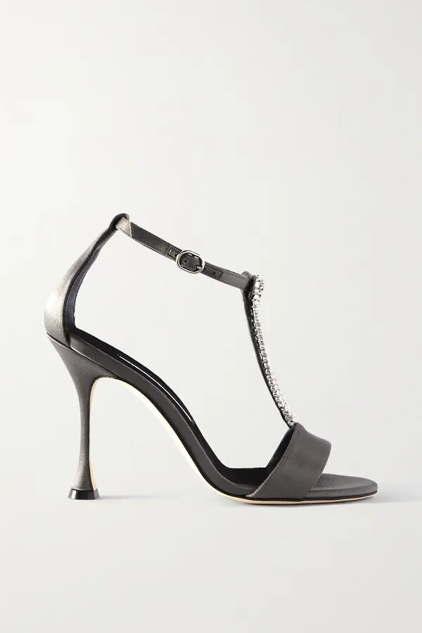 Manolo Blahnik Bambi 105 Crystal-embellished Satin Sandals - Gray