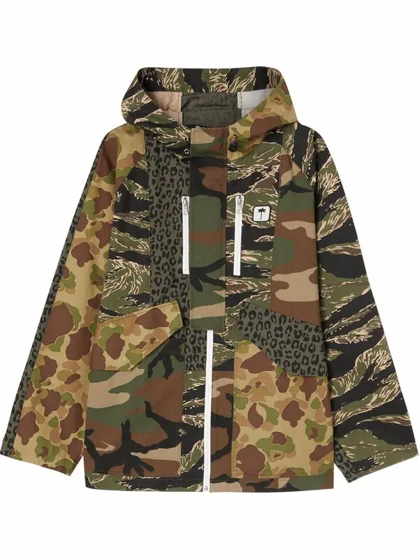 Palm Angels Printed Parka Coat - Green