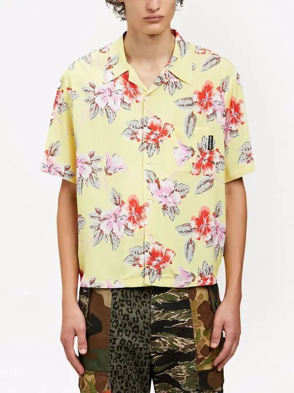 Palm Angels Hibiscus Floral Print Bowling Shirt - Yellow