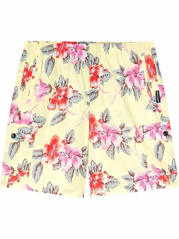 Palm Angels Hibiscus-print Cargo Swim Shorts - Yellow