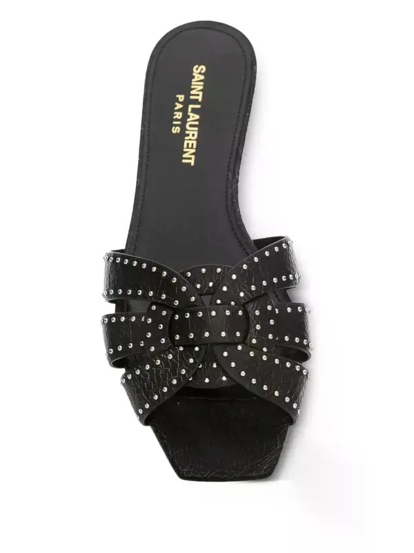 Saint Laurent Tribute Studded Flat Sandals - Black