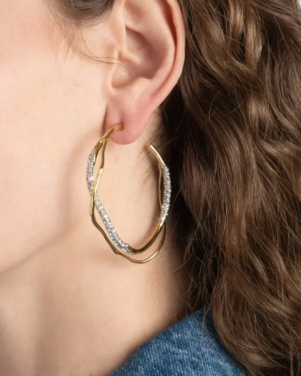 Alexis Bittar Intertwined Two Tone Pave Hoop Earrings - Gold