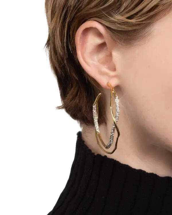 Alexis Bittar Intertwined Two Tone Pave Hoop Earrings - Gold