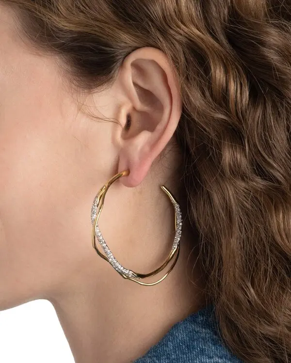 Alexis Bittar Intertwined Two Tone Pave Hoop Earrings - Gold