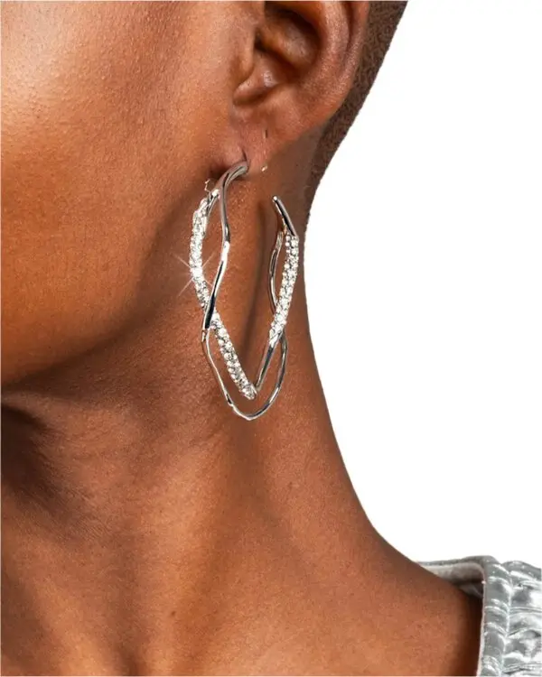 Alexis Bittar Intertwined Two-tone Pave Hoop Earrings - Silver