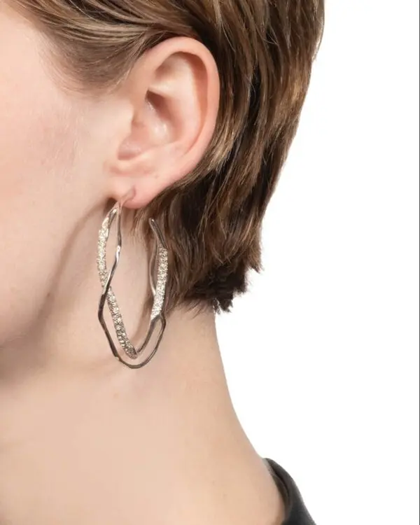 Alexis Bittar Intertwined Two Tone Pave Hoop Earrings - Silver