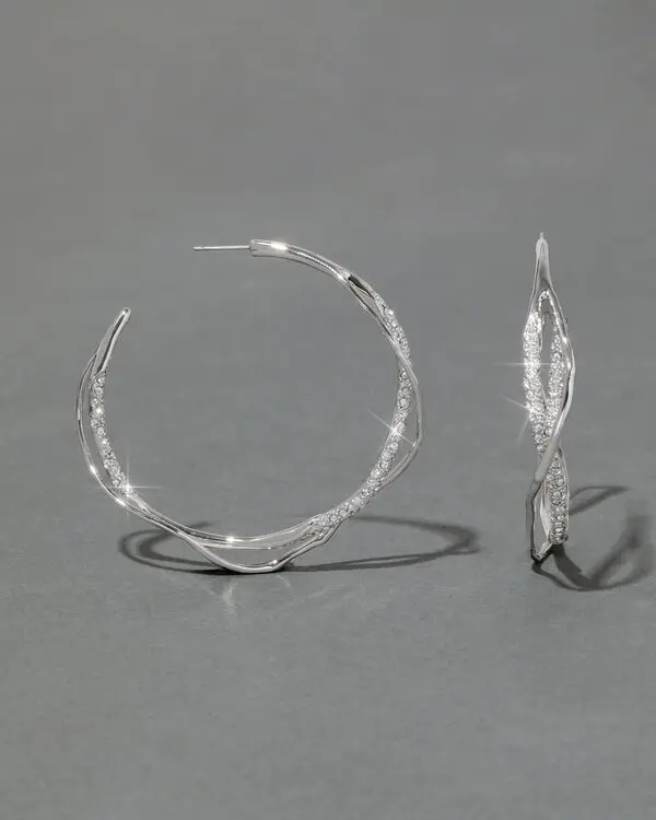 Alexis Bittar Intertwined Two Tone Pave Hoop Earrings - Silver
