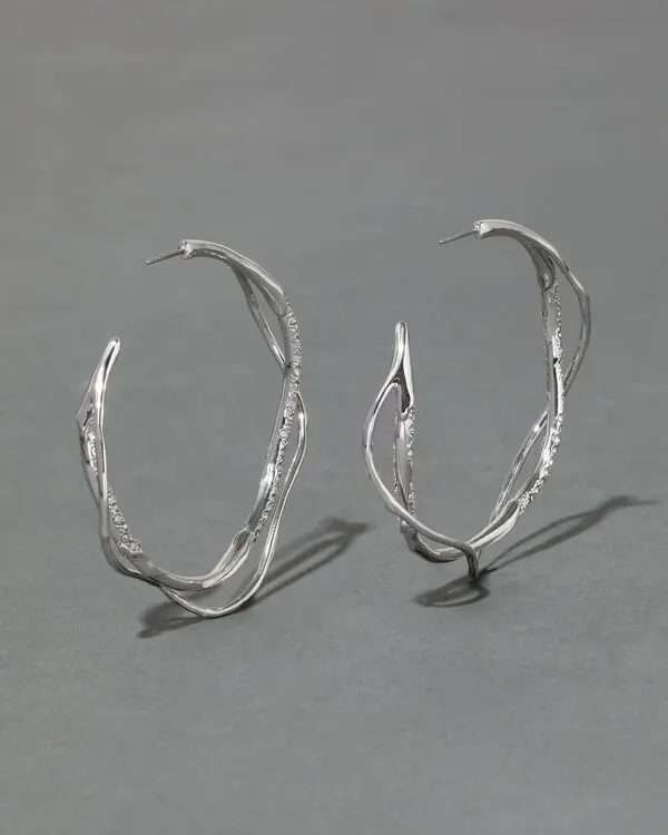 Alexis Bittar Intertwined Two Tone Pave Hoop Earrings - Silver