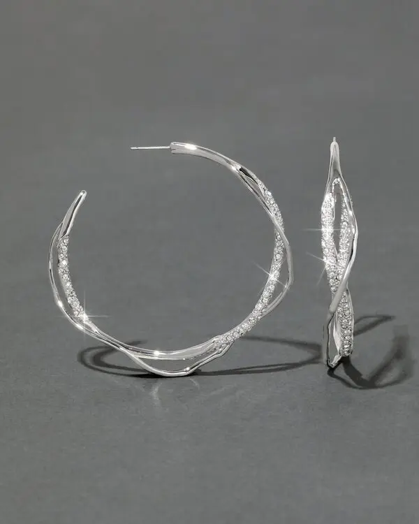 Alexis Bittar Intertwined Two Tone Pave Hoop Earrings - Silver
