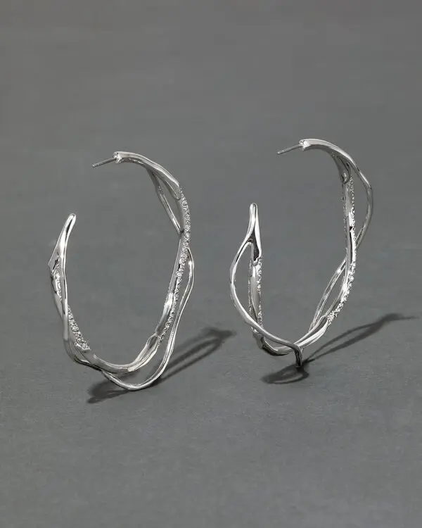 Alexis Bittar Intertwined Two Tone Pave Hoop Earrings - Silver