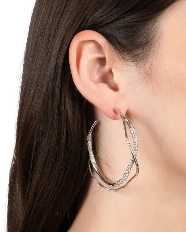 Alexis Bittar Intertwined Two Tone Pave Hoop Earrings - Silver