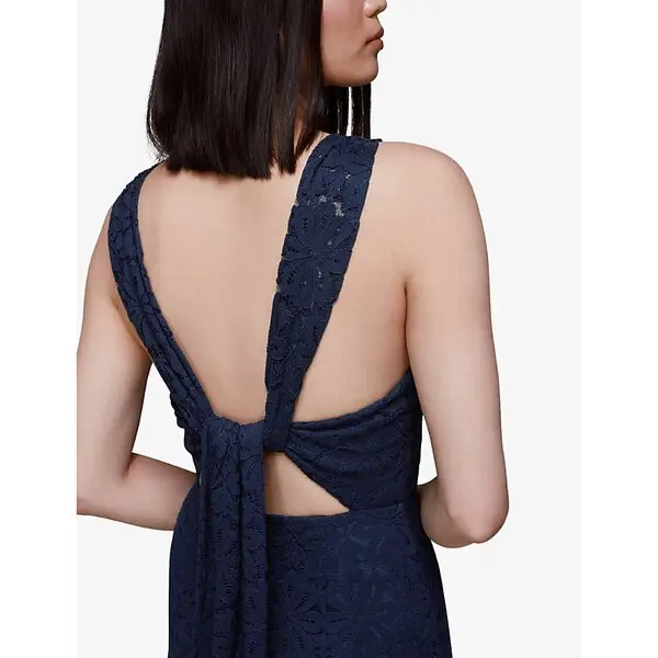 Whistles Tie-Back Cotton-Blend Maxi Dress In Navy - 36% Off | Editorialist