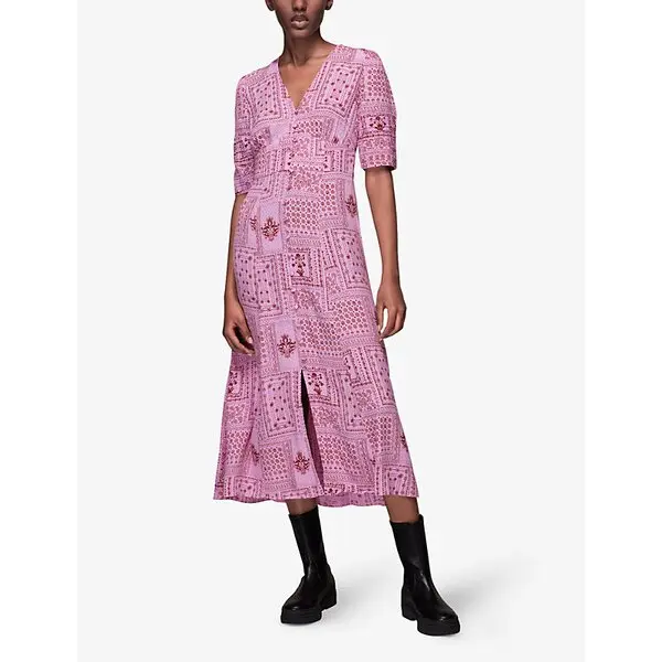 Whistles Neave Bandana-print Crepe Midi Dress