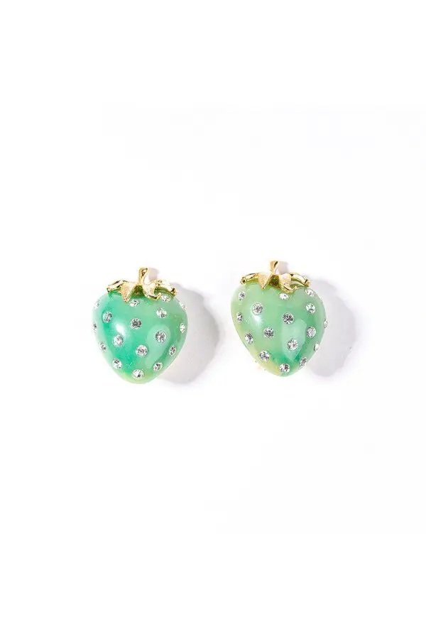 KENNETH JAY LANE Jade And Crystal Strawberry Clip Earrings - Natural