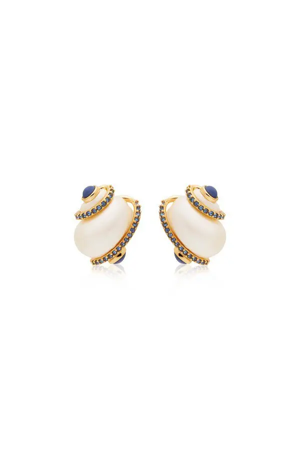 KENNETH JAY LANE Sapphire Tip Pearl Shell Earrings - Natural