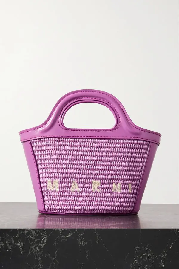 Marni Tropicalia Micro Leather-trimmed Embroidered Raffia Tote