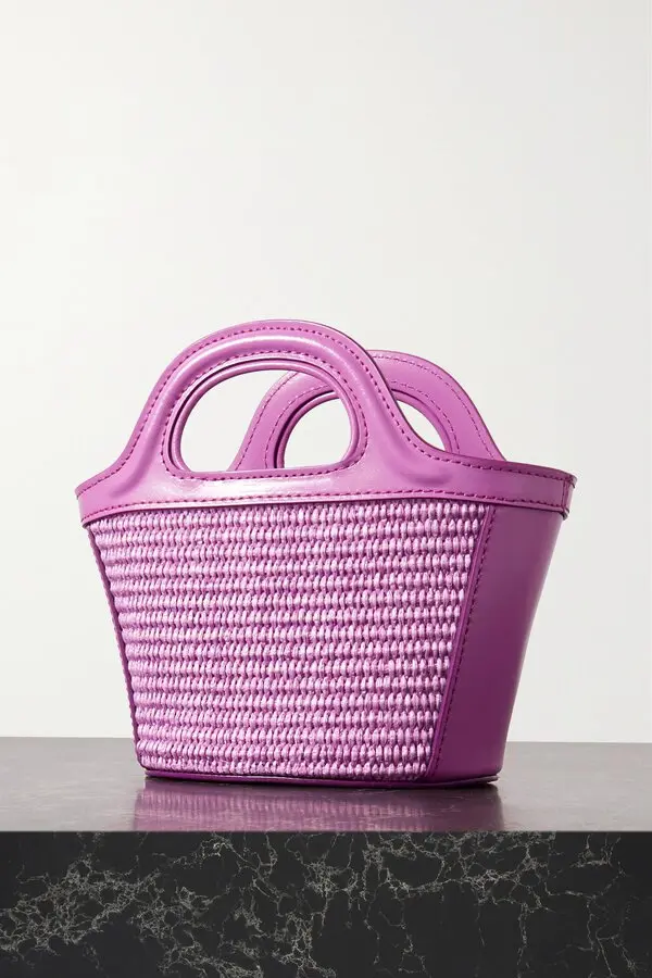 Marni Tropicalia Micro Leather-trimmed Embroidered Raffia Tote