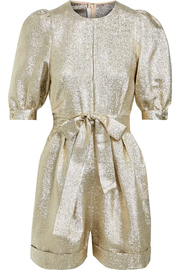 Stella McCartney Elisa Pleated Belted Lurex Playsuit - Gold