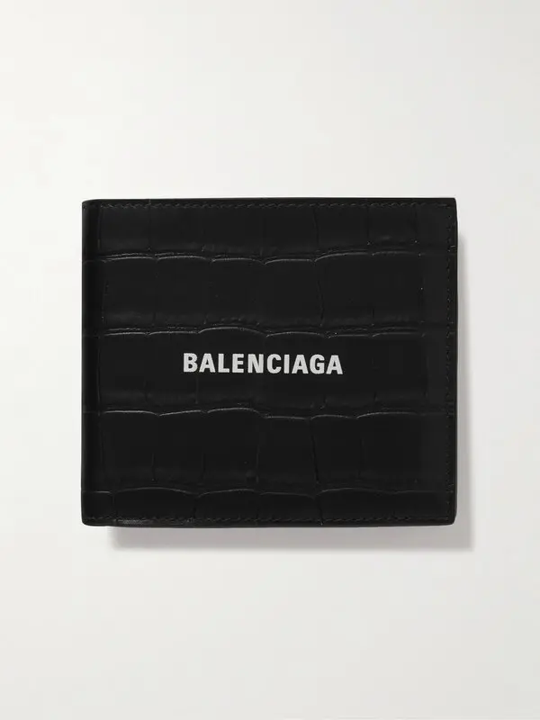 Balenciaga Logo-print Croc-effect Leather Billfold Wallet - Black
