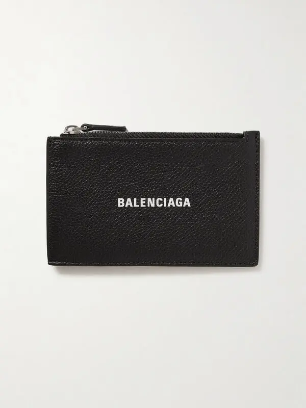 Balenciaga Cash Logo-print Full-grain Leather Zipped Cardholder - Black