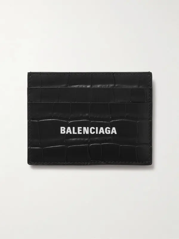 Balenciaga Logo-print Croc-effect Leather Cardholder - Black