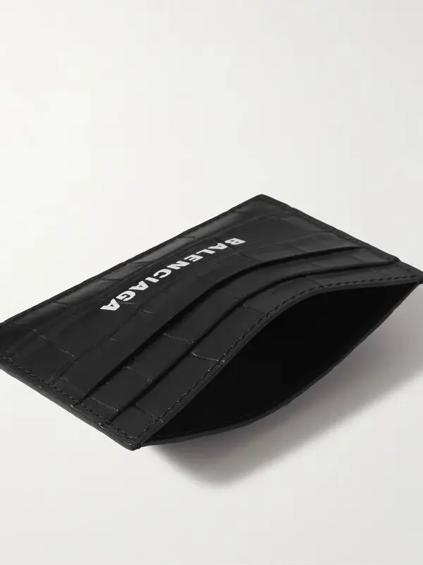 Balenciaga Logo-print Croc-effect Leather Cardholder