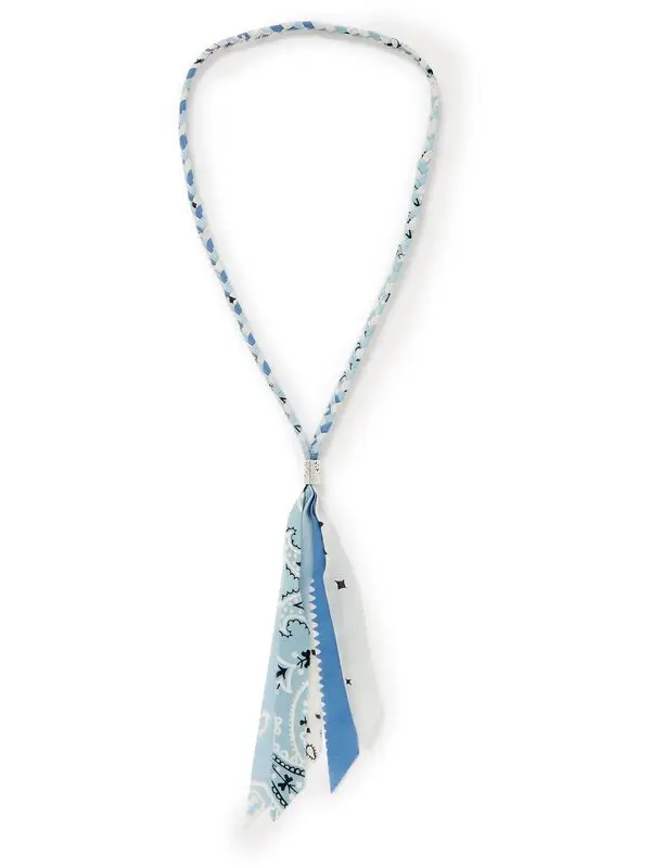 Kapital Fringed Bandana-Print Cotton-Gauze Necklace - Blue