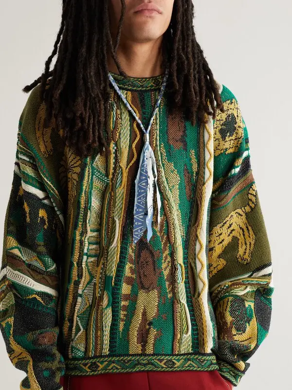 Kapital Fringed Bandana-Print Cotton-Gauze Necklace - Blue