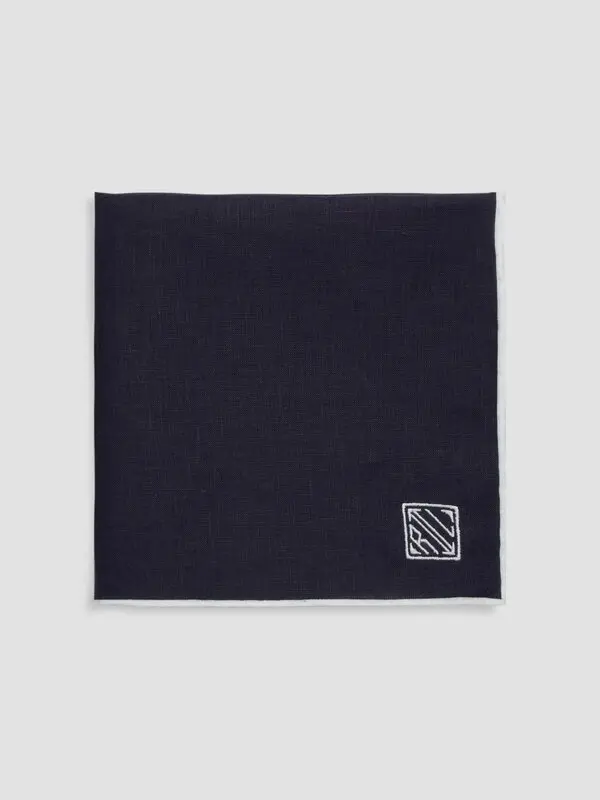 Ralph Lauren Purple Label Art Deco Logo Linen Pocket Square - Navy