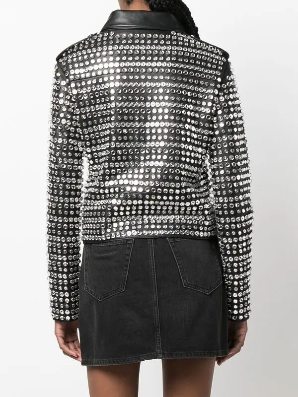Philipp Plein Crystal-embellished Leather Biker Jacket