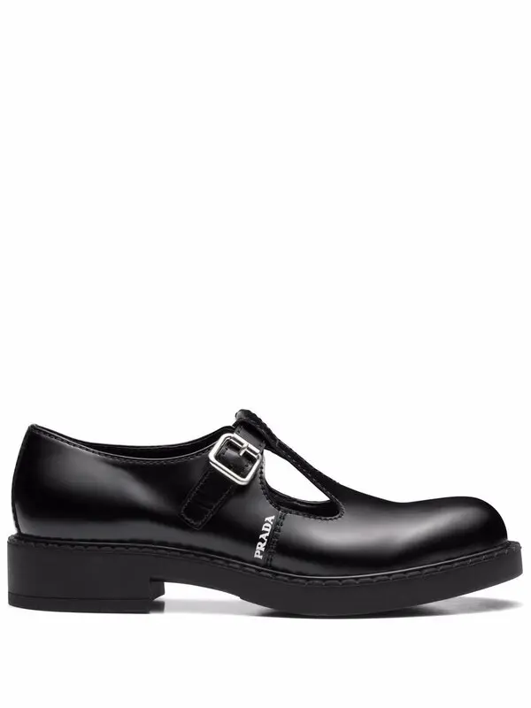 Prada Brushed-Leather Mary Jane Shoes - Black | Editorialist